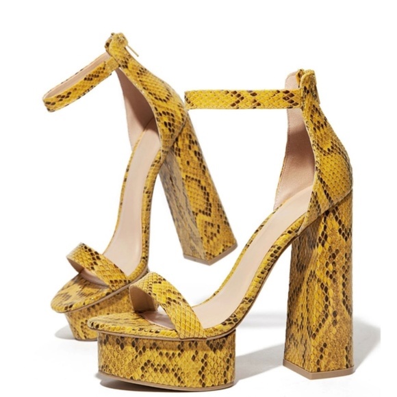 Wild Diva | Shoes | Yellow Snake Skin Open Toe Sky High Chunky Heel ...